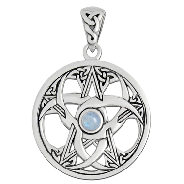 Rainbow Moonstone Pentacle Pentagram Pendant - Sterling Silver Wiccan ...