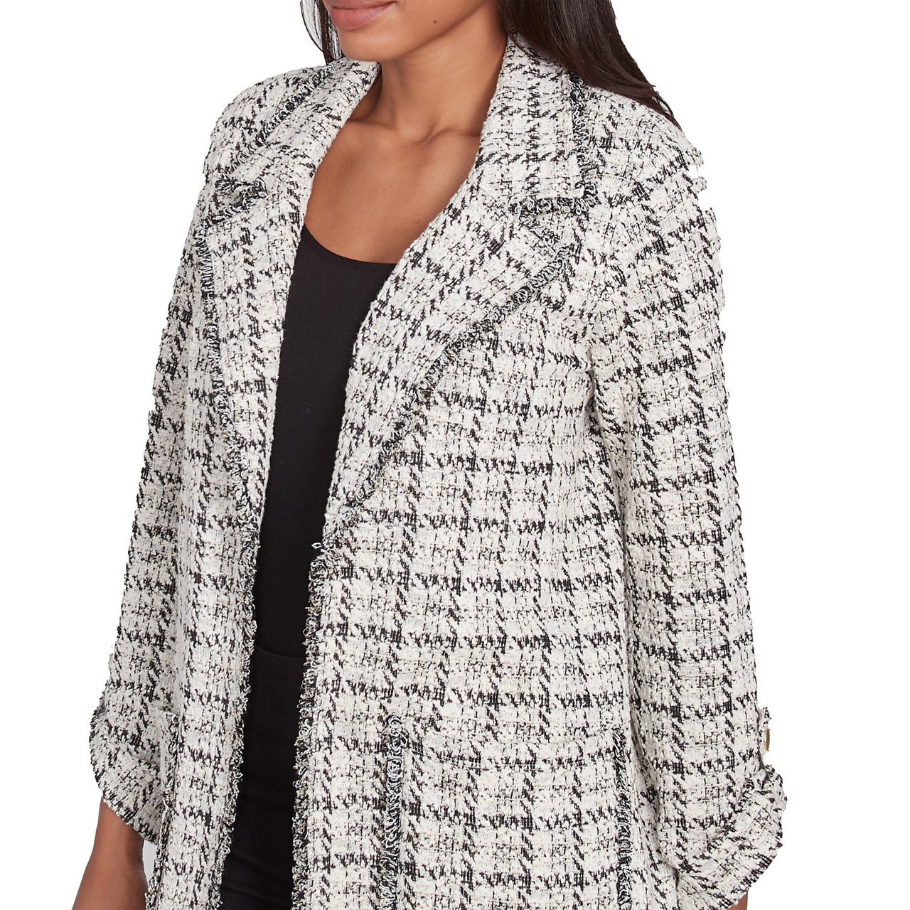 Women's Notch Collar Metallic Tweed Boucle Jacket | Ruby Rd.