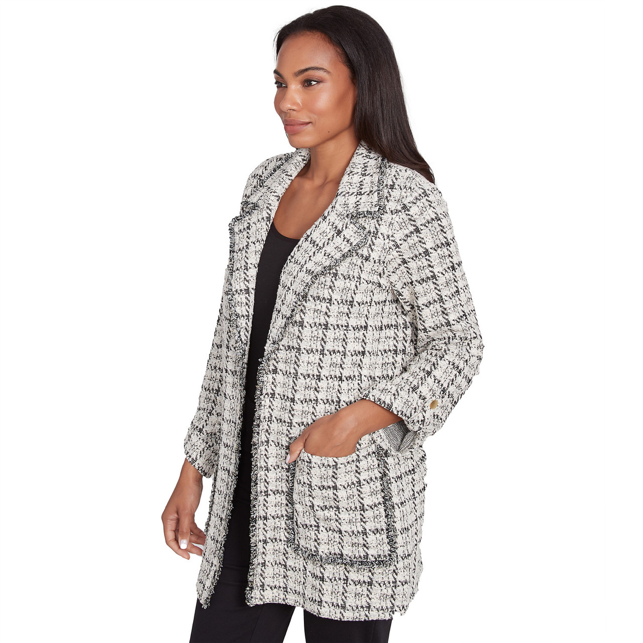 Women's Notch Collar Metallic Tweed Boucle Jacket | Ruby Rd.