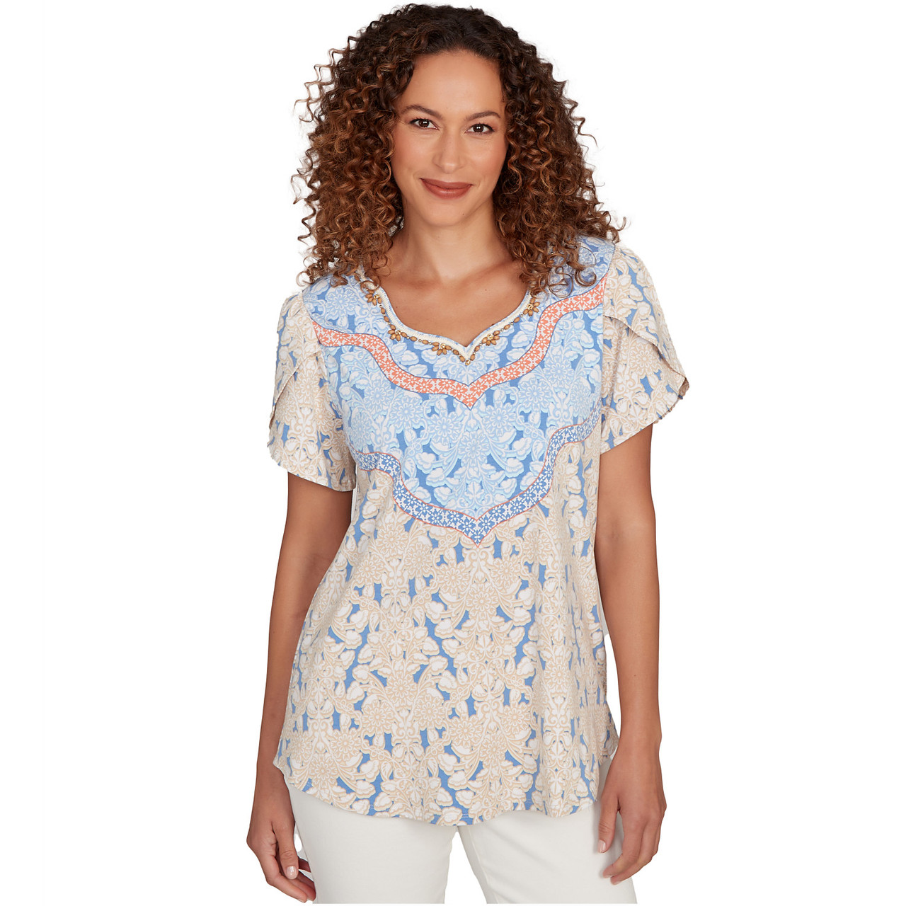 Women's Embellished Scallop Printed Tee | Ruby Rd.