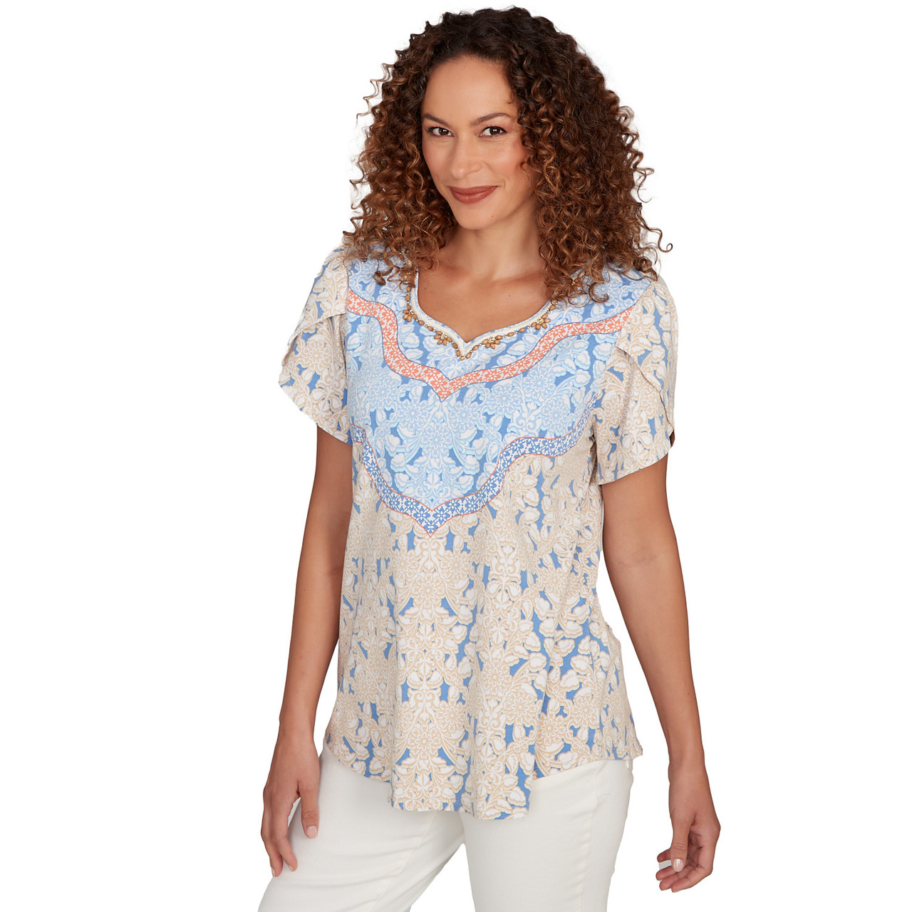Women's Embellished Scallop Printed Tee | Ruby Rd.