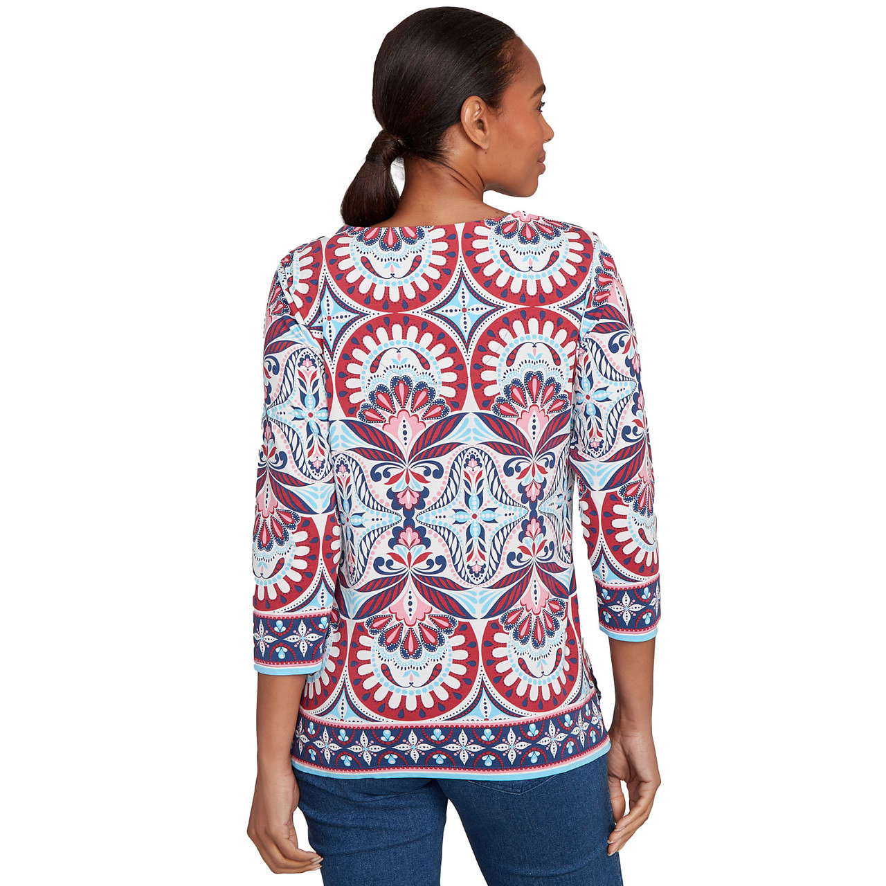Women's Embellished Geo Border Knit Top | Ruby Rd.