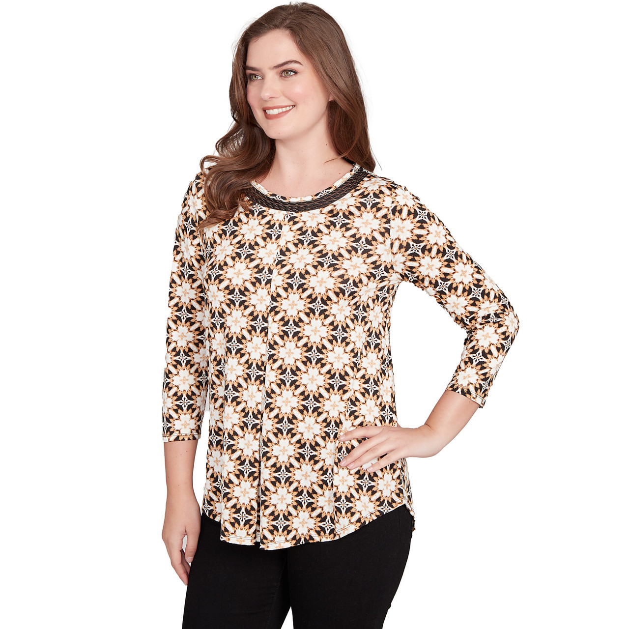 Women's Mesh Textured Geo Puff Print Top | Ruby Rd.