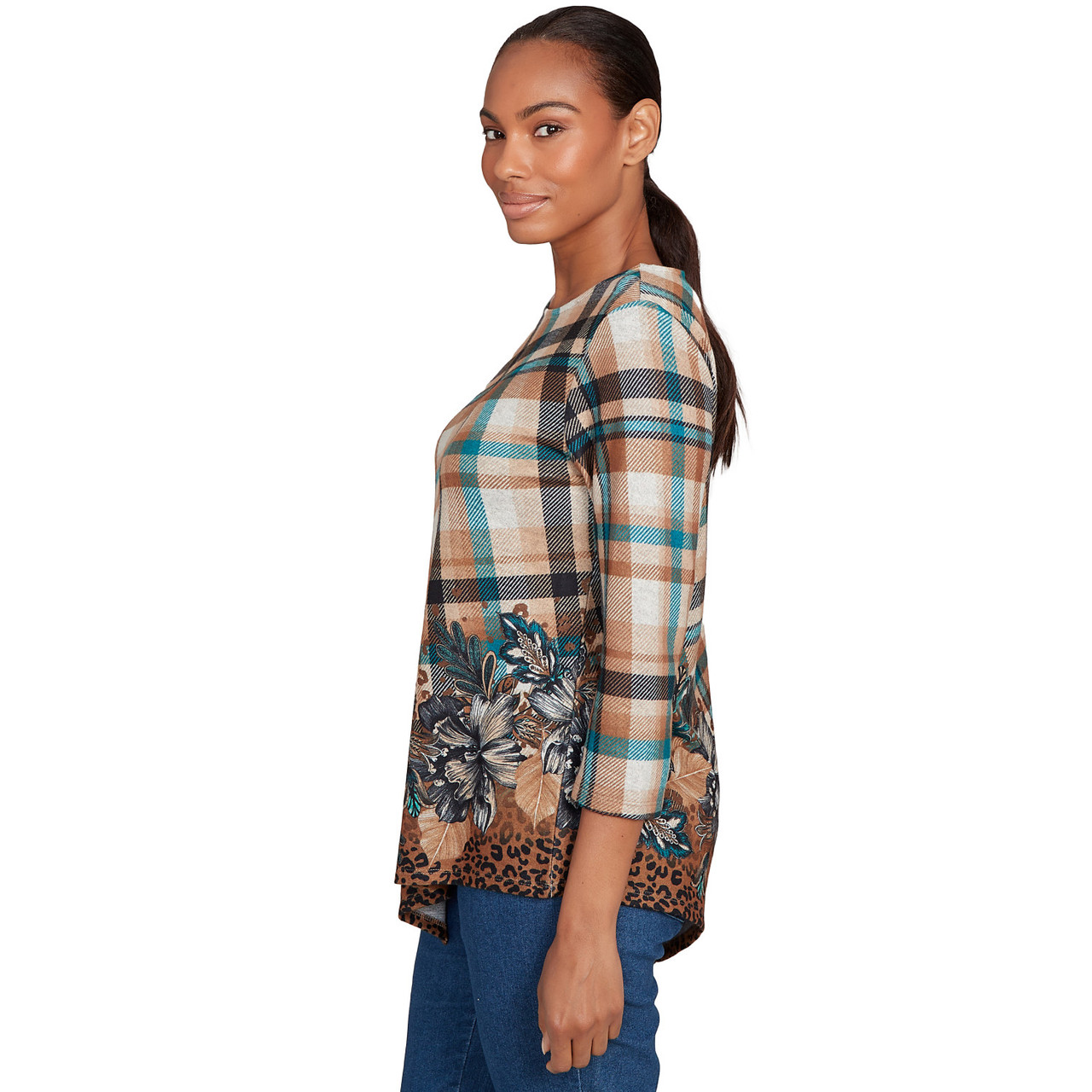 Women's Floral Plaid Cozy Ballet Neck Top | Ruby Rd.