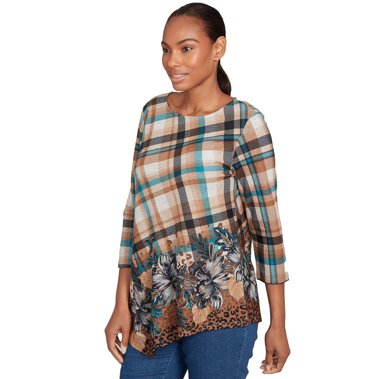 Women's Floral Plaid Cozy Ballet Neck Top | Ruby Rd.