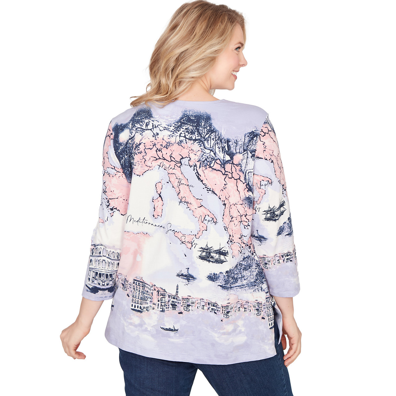 Plus Women's Mediterranean Scenic Print Cotton Top | Ruby Rd.