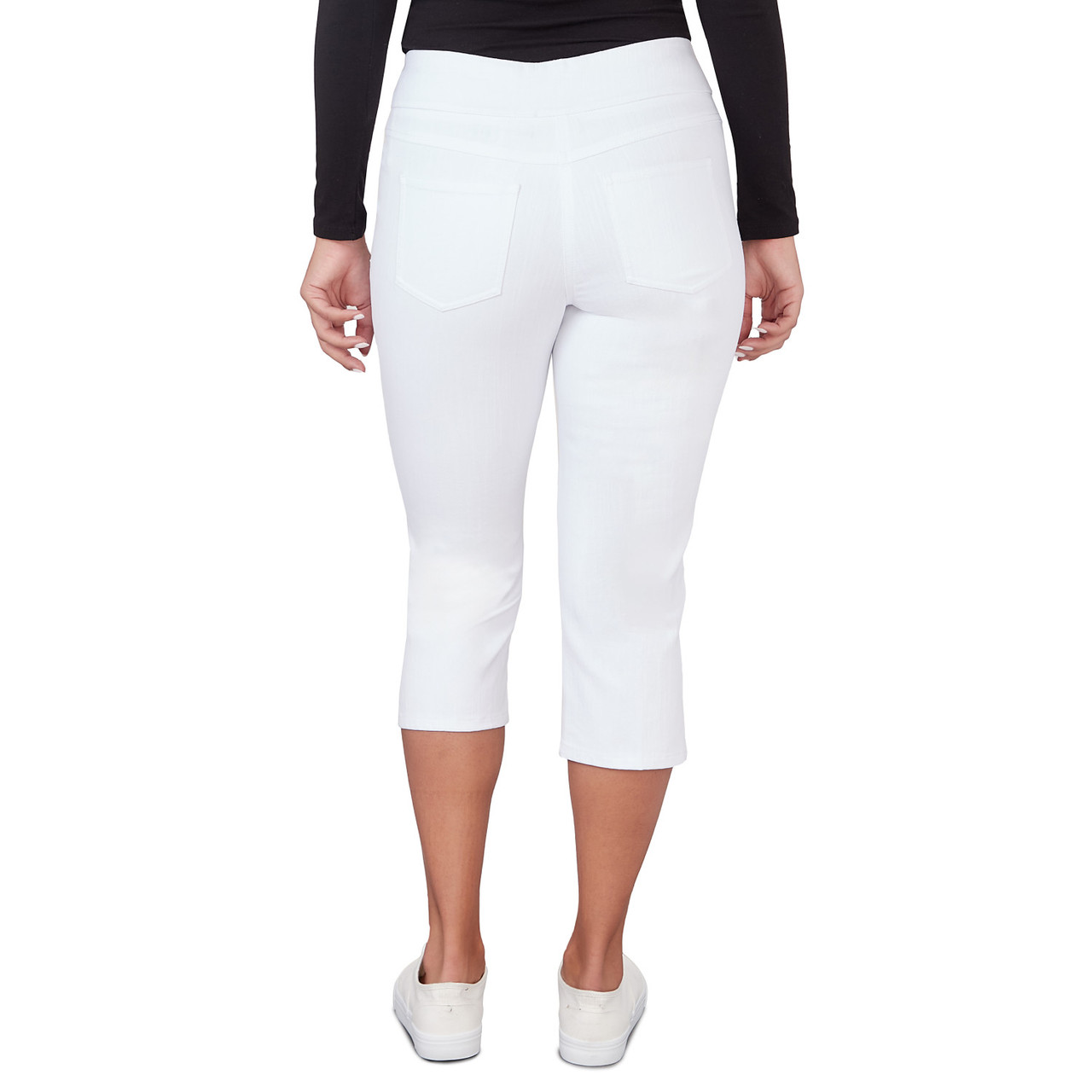 Petite Women's White Denim Extra Stretch Pull On Capri | Ruby Rd.