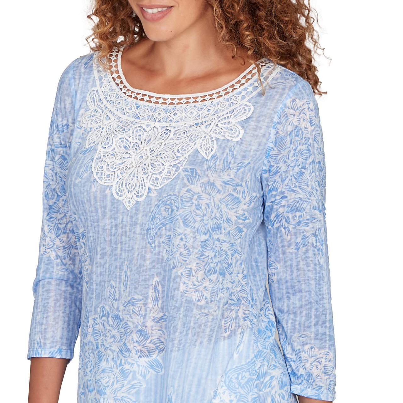 Women's Embellished Layered Floral Slub Knit Top | Ruby Rd.