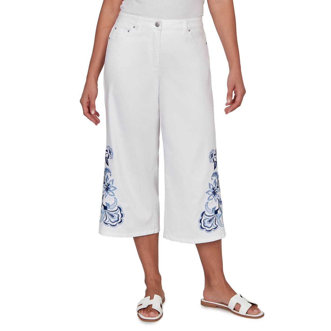 Women's Embroidered Hem Tencel(Tm) Denim Capri | Ruby Rd.