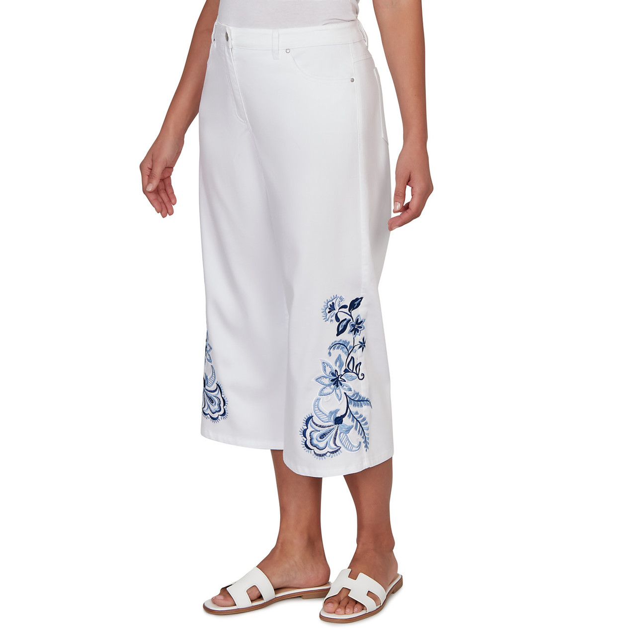 Women's Embroidered Hem Tencel(Tm) Denim Capri | Ruby Rd.