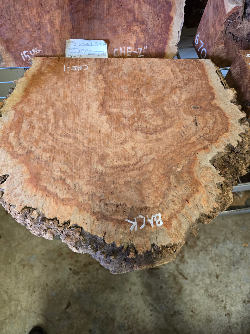 Chechen Burl Craft Slab Che-2 2"×17"×22" - Global Wood Source