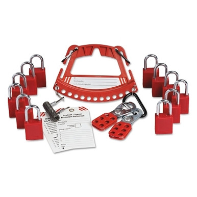 Safety Lock and Tag Carriers, (12) Padlocks; (2) Lockout Hasps, Red (1 ...