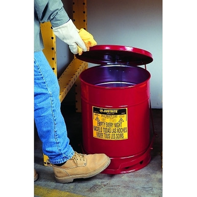 Red Oily Waste Cans, Hand Operated Cover, 6 gal, Red (1 EA)