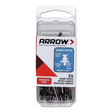 Arrow Fastener Steel Rivets, 1/8 x 1/8, Short (1 PK / PK)