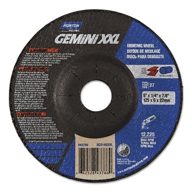 Norton GEMiNi XXL Depressed Center Wheel, 5 in dia, 1/4 in Thick, 7/8 ...