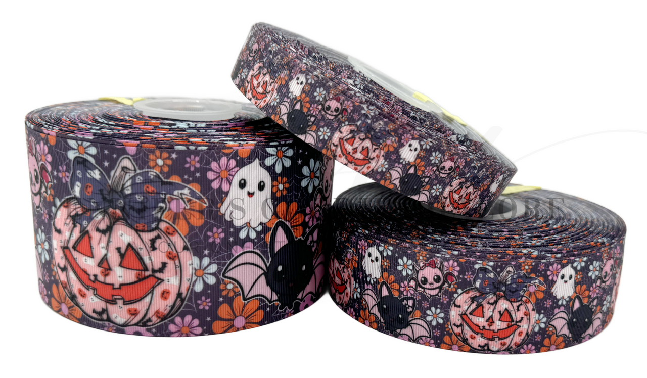 Halloween Ribbon, Floral Ribbon, Pumpkin Ribbon, Ghost, Bats, Hair Bow ...