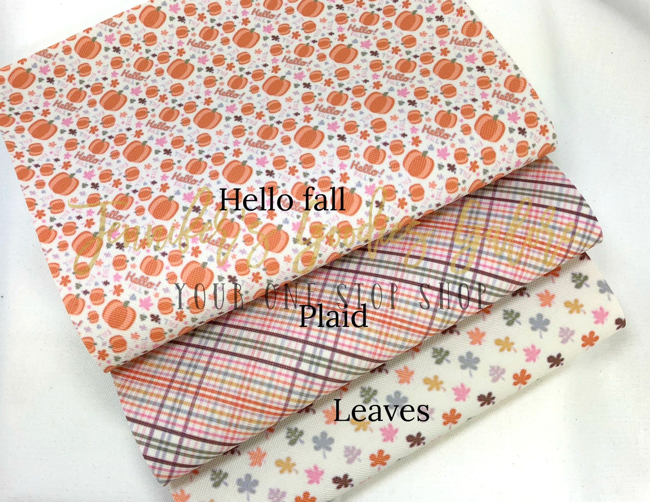 8x11", Hello Fall Fabric, Plaid Print Synthetic Leather, US Designer ...