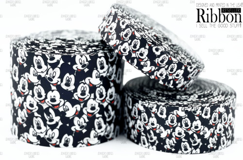 Mickey Faces Ribbon, US Designer Ribbon, Mouse Ribbon, Scattered Faces ...