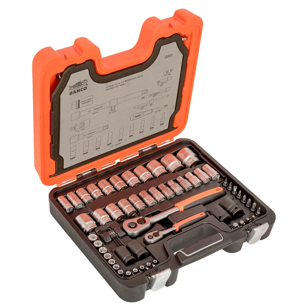 Bahco 77 Piece 1/4" Sq. & 1/2" Sq. Sockets with Screwdriver Bit Set ...