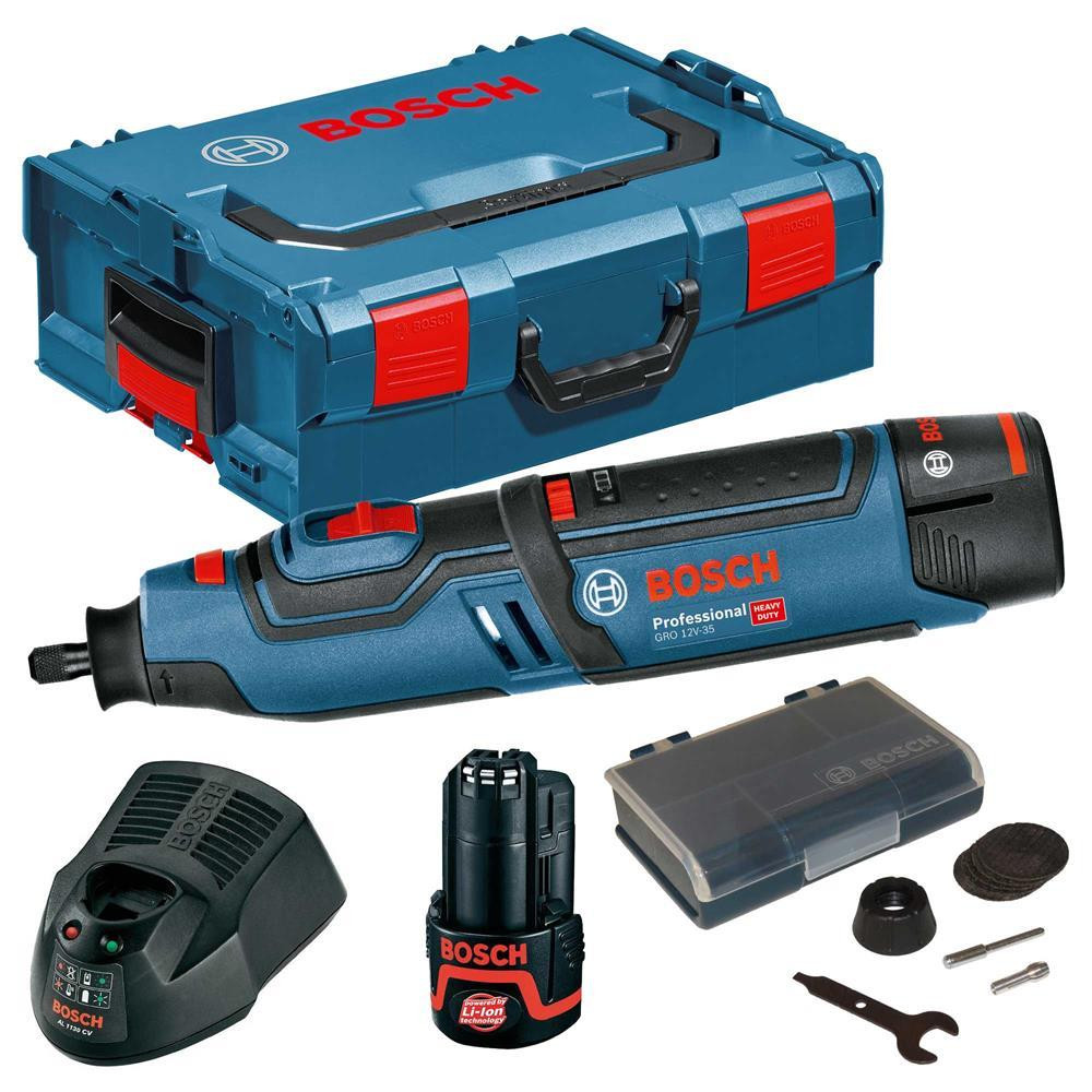 Bosch GRO 12V-35 12V Die Grinder with 2 x 2Ah Batteries, Charger, Case ...