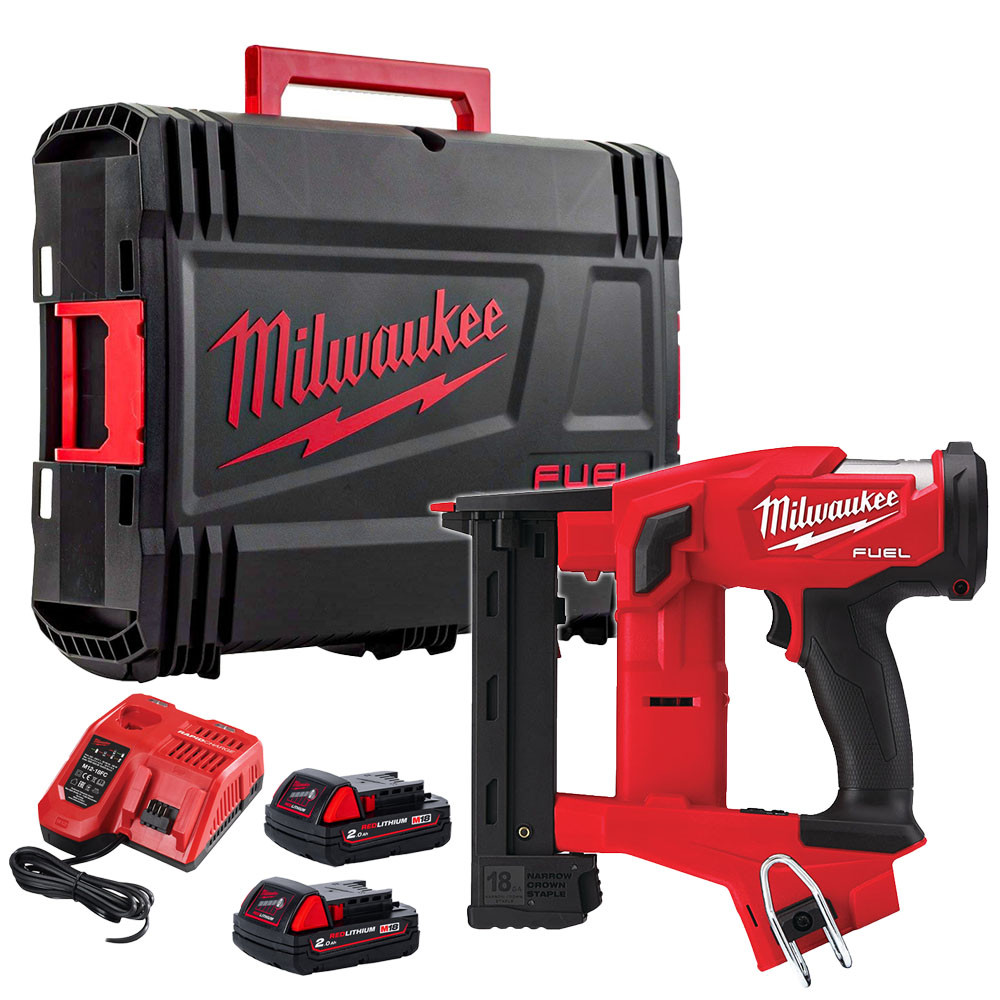 Milwaukee M18 FNCS18GS-202X FUEL Narrow Crown Stapler with 2x 2.0Ah ...