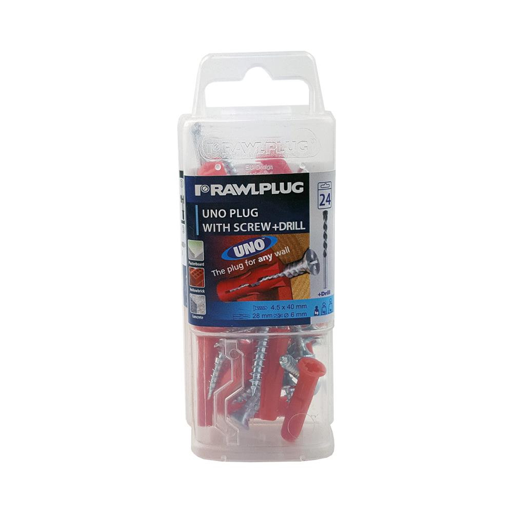 Rawlplug Red UNO Wall Plug with Screws - Tub of 24 | ITS.co.uk|