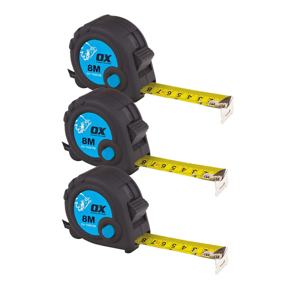 OX Trade Tape Measure 8m Metric - Pack of 3 | ITS.co.uk|