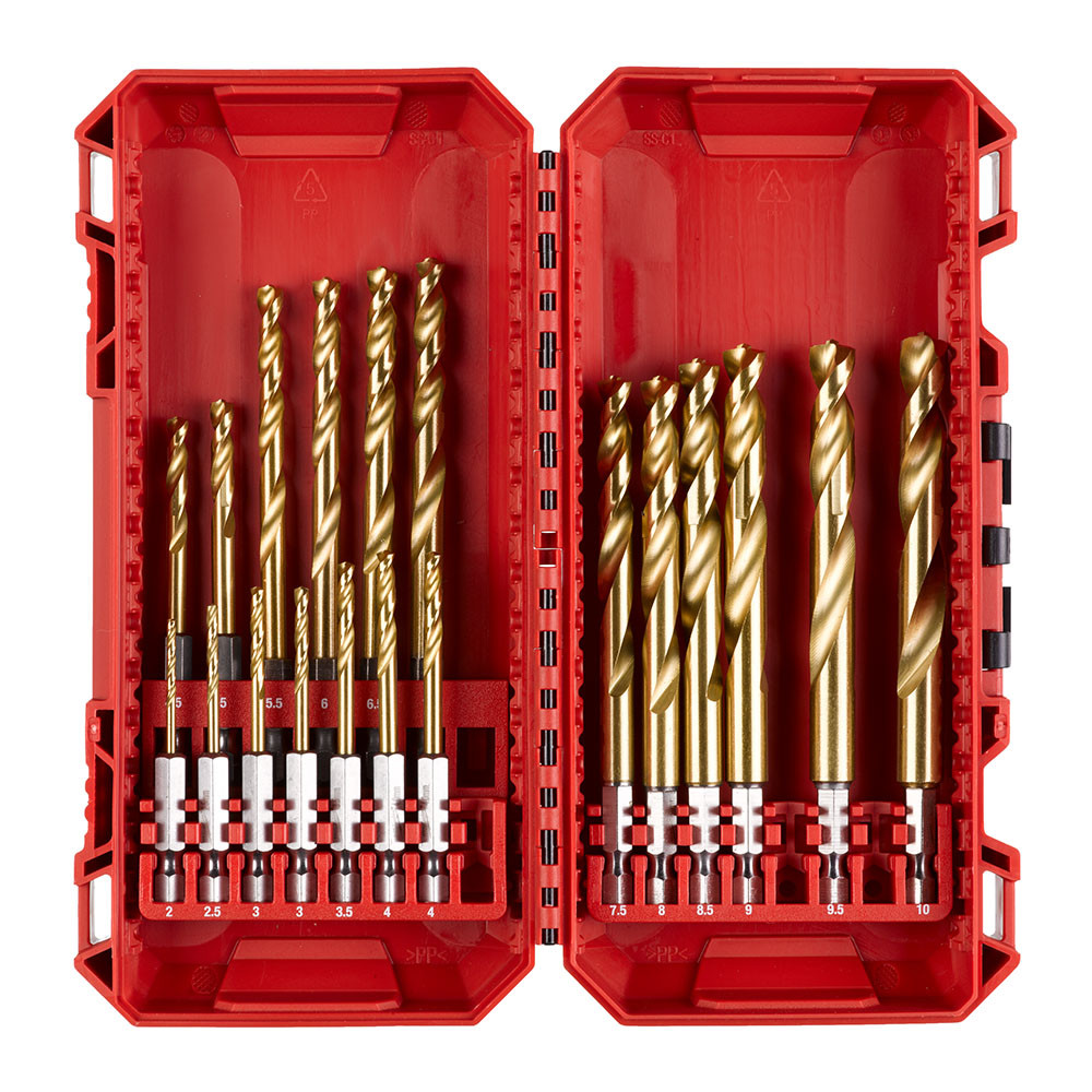 Milwaukee 19 Piece SHOCKWAVE Red Hex HSS TiN Metal Drill Bit Set ...
