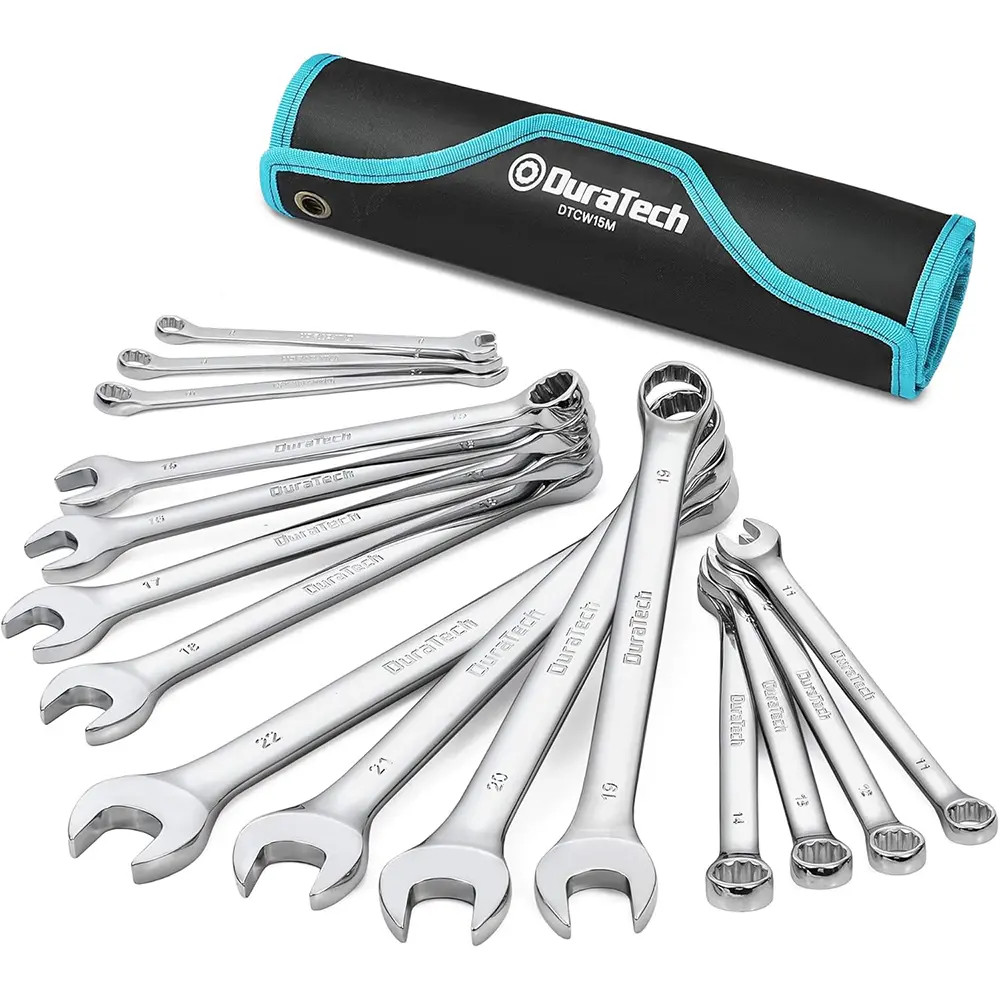 Duratech DTCW15M 15 Piece Metric Combination Wrench Set with Rolling ...