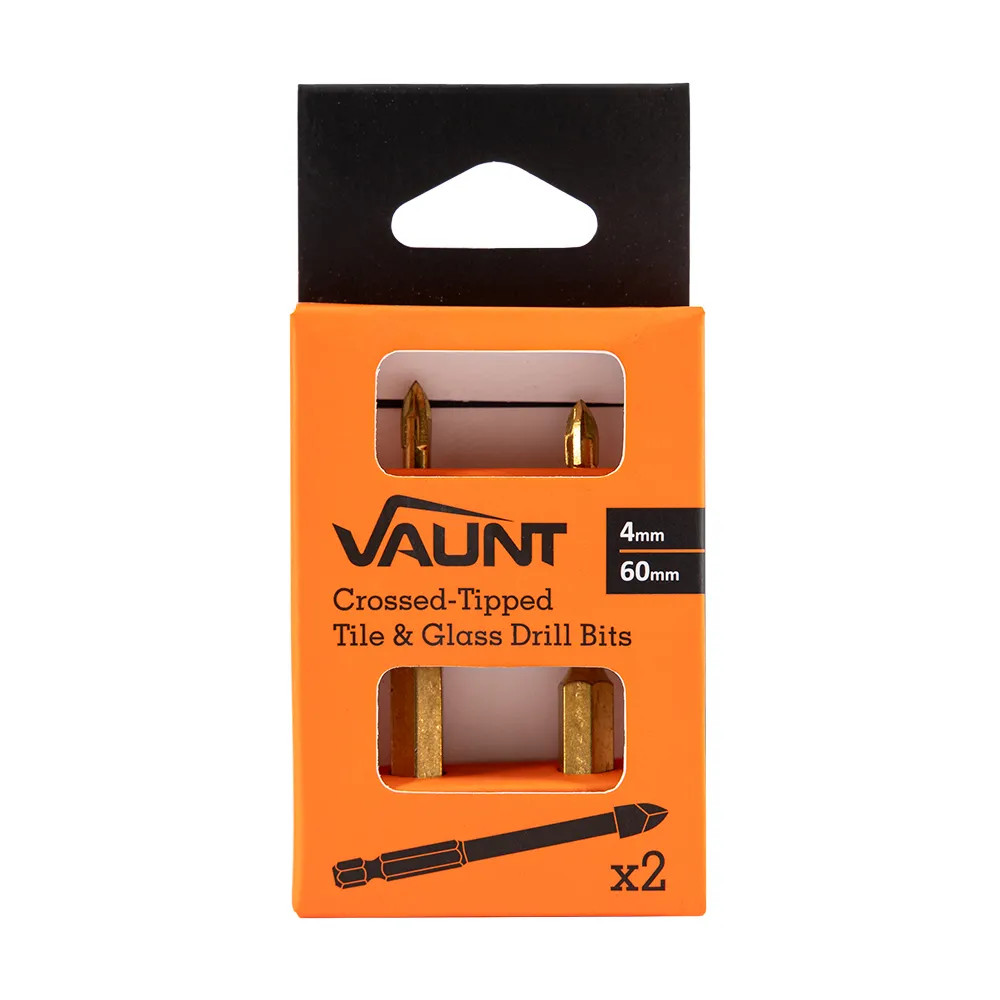 Vaunt 4.0mm × 60mm Tile & Glass Cross Tip Drill Bits - Pack of 2 - Vaunt