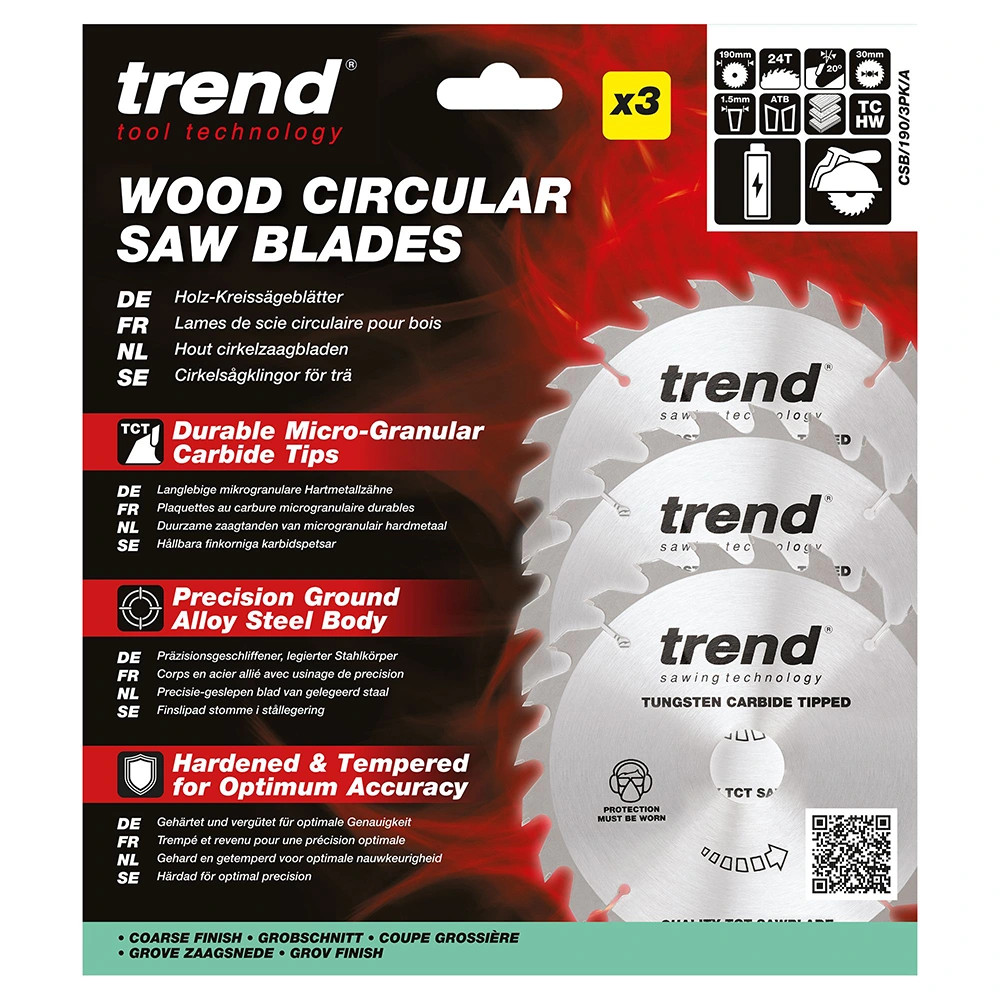 Trend 190mm x 30mm 24T Circular Saw Wood Blades - Pack of 3 - ITS