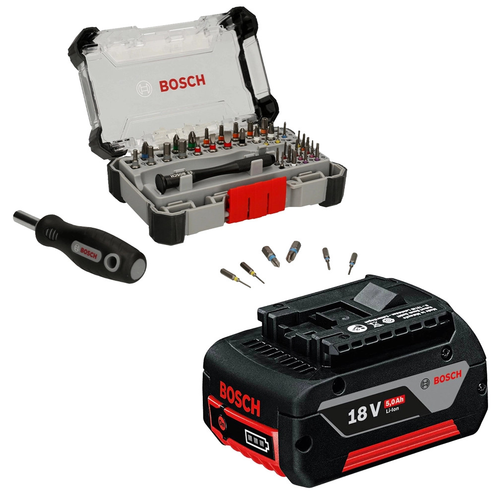 Bosch 42 Piece Precision Screwdriver Bit Set & Bosch 5.0Ah 18V GBA Li ...