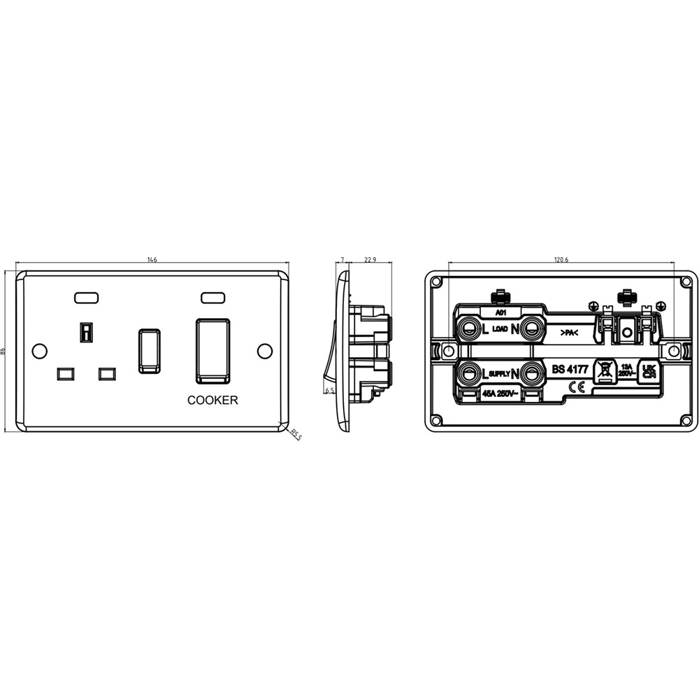 Knightsbridge CU8333N 45A DP Switch & 13A Socket with Neons - Red ...