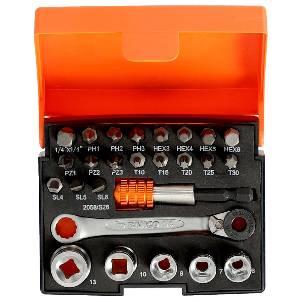 Bahco 26 Piece 1/4" Sq. Ratchet Socket & Bit Set | Bahco Socket Sets ...