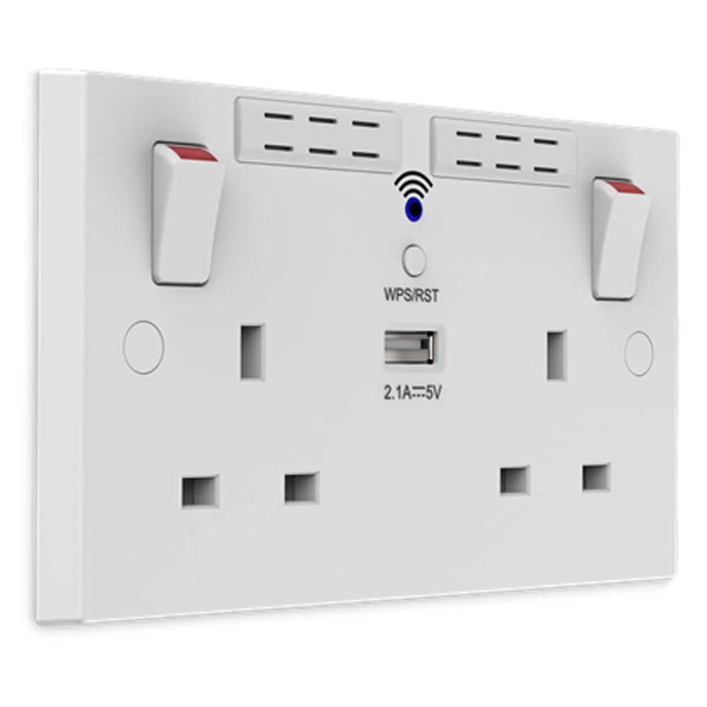 BG 2 Gang Square Edged WiFi Extender Socket with USB | BG Sockets ...