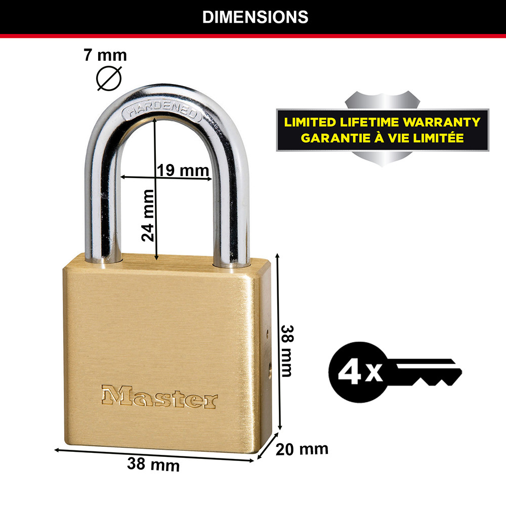 Masterlock 38mm Wide Thick Brass Body Padlock | Master Lock Keyed ...