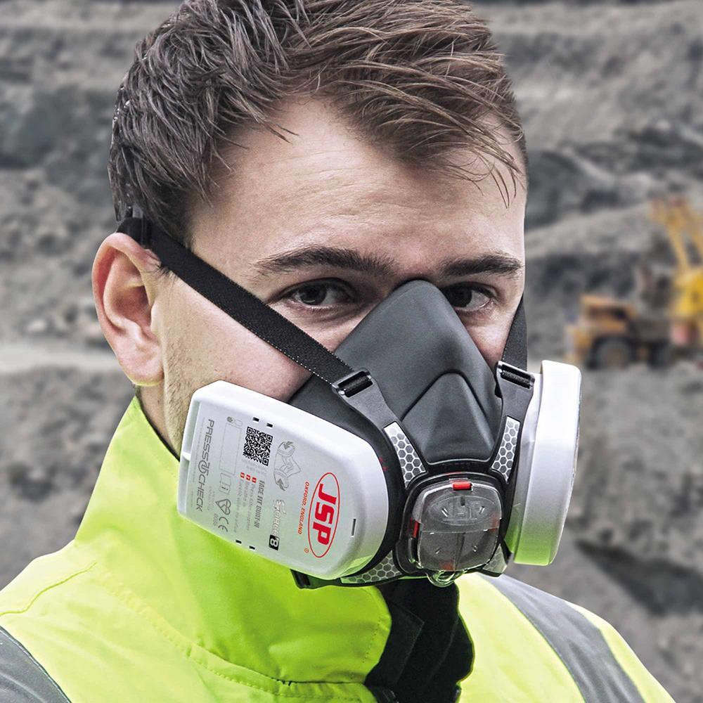 JSP FORCE 8 Typhoon Valved Half Mask - 2 x P3 PRESS TO CHECK Filters ...