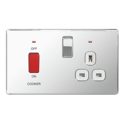 BG Chrome 45A Cooker Connection Unit Switched Socket - White | ITS.co.uk|
