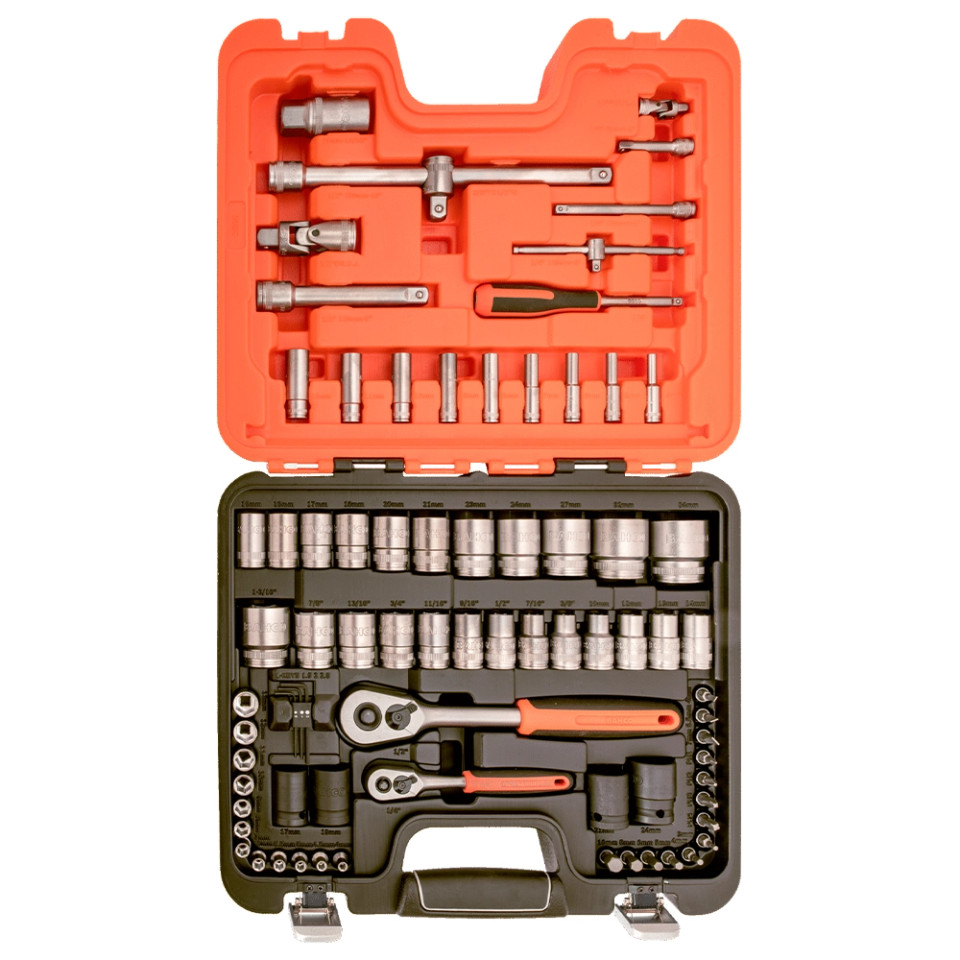 Bahco 77 Piece 1/4" Sq. & 1/2" Sq. Sockets with Screwdriver Bit Set ...