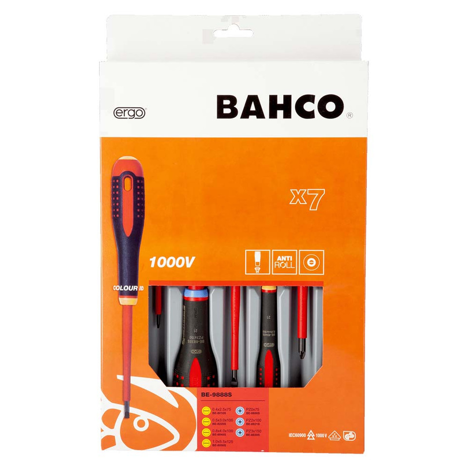 Bahco VDE 7 Piece Ergo Slotted/PZ Screwdriver Set | Bahco Screwdriver ...