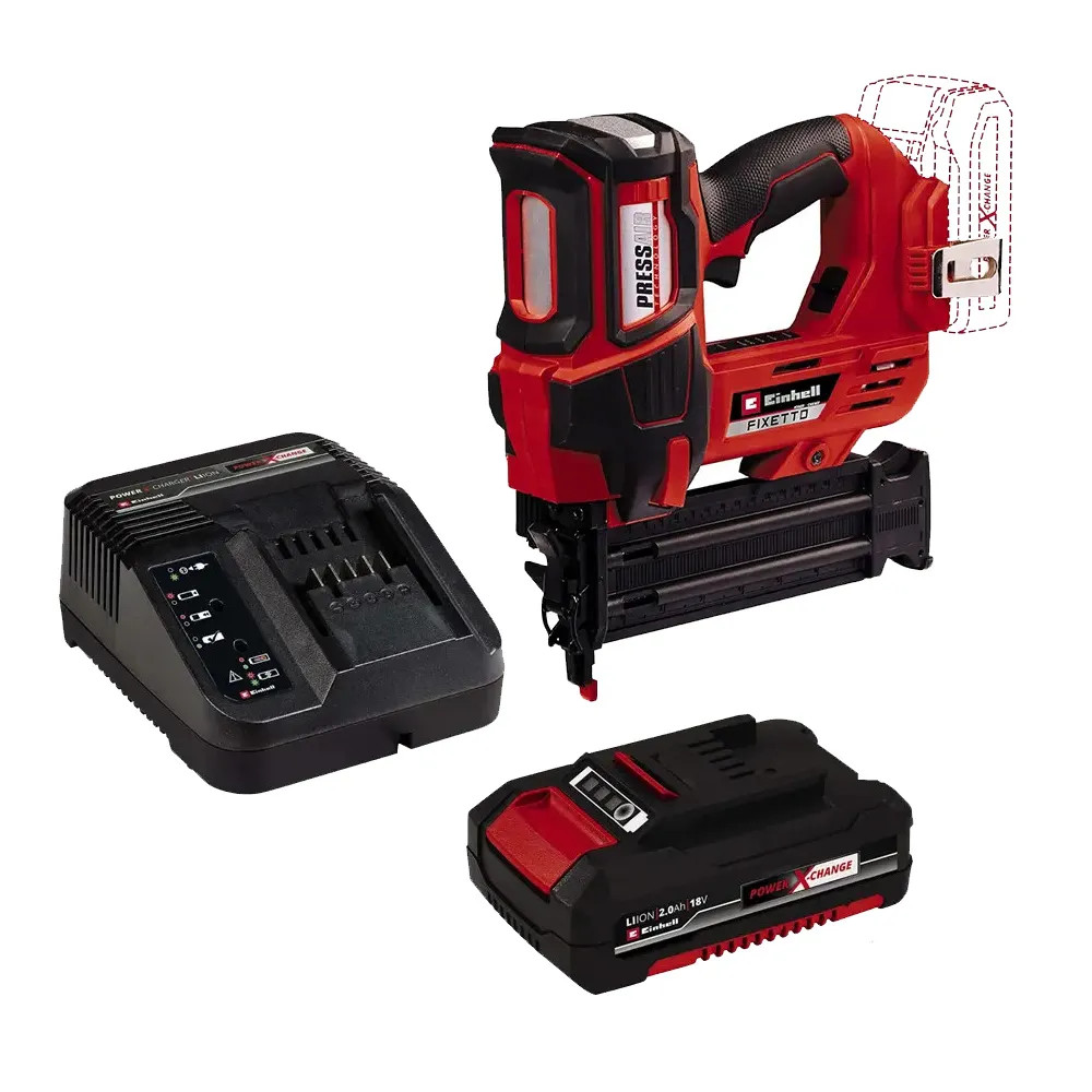 Einhell FIXETTO 18 50 N 18V Second Fix Brad Straight Nail Gun 1x 2.0Ah Battery Charger Tool Bag