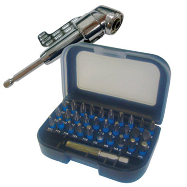 Angled Screwdriver Bit Holder Plus 31 Piece Screwdriver Bit Set - ITS