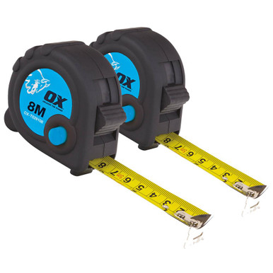 OX Trade Tape Measure 8m Metric - Pack of 2 | OX Tools Tape Measures ...