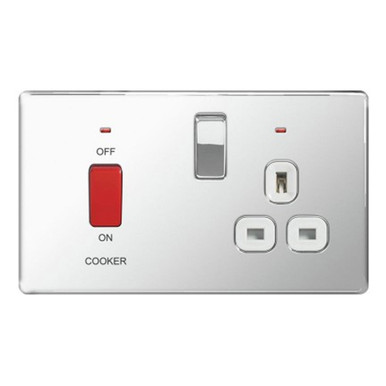 BG Chrome 45A Cooker Connection Unit Switched Socket - White | ITS.co.uk|