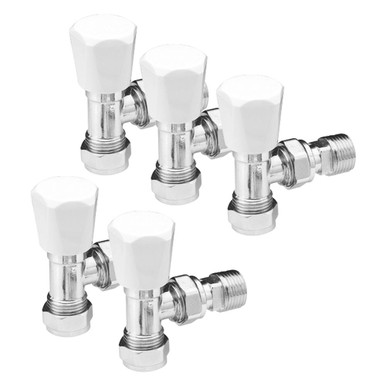 Pegler Mercia 15mm x 1/2'' Angle Radiator Valve (White/Chrome) - Pack of 5