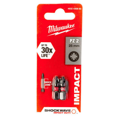 Milwaukee SHOCKWAVE PZ2 25mm Impact Screwdriver Bits - Pack of 2 ...