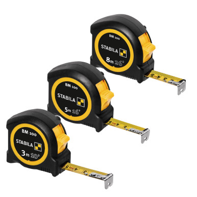Stabila BM100 Metric/Imperial Pocket Tape Measure Set 3m, 5m & 8m ...