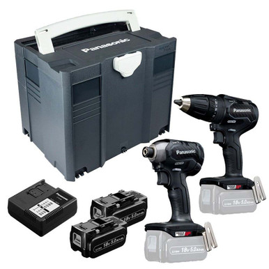 Panasonic EYC241LJ2G31 2 Piece 18V Power Tool Kit, 2x 5.0Ah Batteries ...