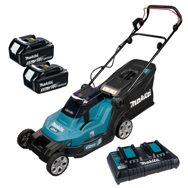 Makita DLM432 36V (Twin 18V) LXT 43cm Lawn Mower, 2x 5.0Ah Batteries ...