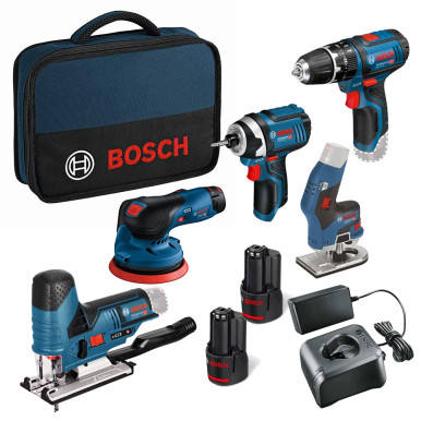 Bosch 5 Piece 12V Wood Working Power Tool Kit, 2x 2.0Ah Batteries ...